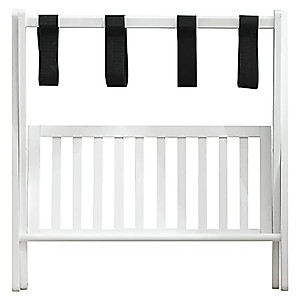 Zoopolyn Luggage Rack with Storage Shelf for Guest Room Folding Suitcase Bamboo Stand Hotel Bedroom White