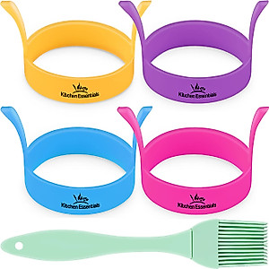 Silicone Egg Rings, Premium Nonstick Multicolored Cooking Ring Molds for Eggs, Pancakes, Mcmuffin Breakfast Sandwiches, English Muffins, Crumpets, and More (4-Pack)