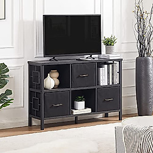 HOMISSUE 6 Cube Storage Organizer Shelf with 3 Storage Cube, Wood and Metal Cubby Bookcase,Horizontal Bookshelf,Multifunctional Metal Display Cabinet for Living Room and Office（Grey, 47 Inch）