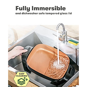 Ceramic Nonstick Electric Skillet - for Roast Fry Steam - Serves 4 to 6 People (12"x12")