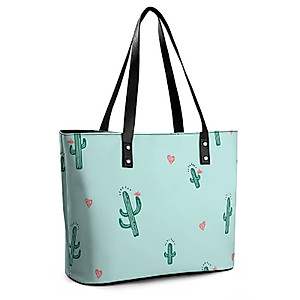 Womens Handbag Cactus Pattern Leather Tote Bag Top Handle Satchel Bags For Lady