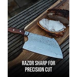The Cooking Guild Serbian Cleaver Knife - 7.8 Inches - Grizzly Series - Japanese High Carbon Stainless Steel Butcher Knife - Rosewood Handle Meat Cleaver Knife