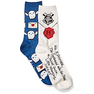 Harry Potter Hedwig Letter to Hogwarts Juniors/Womens Crew Socks 2 Pair Pack 4-10