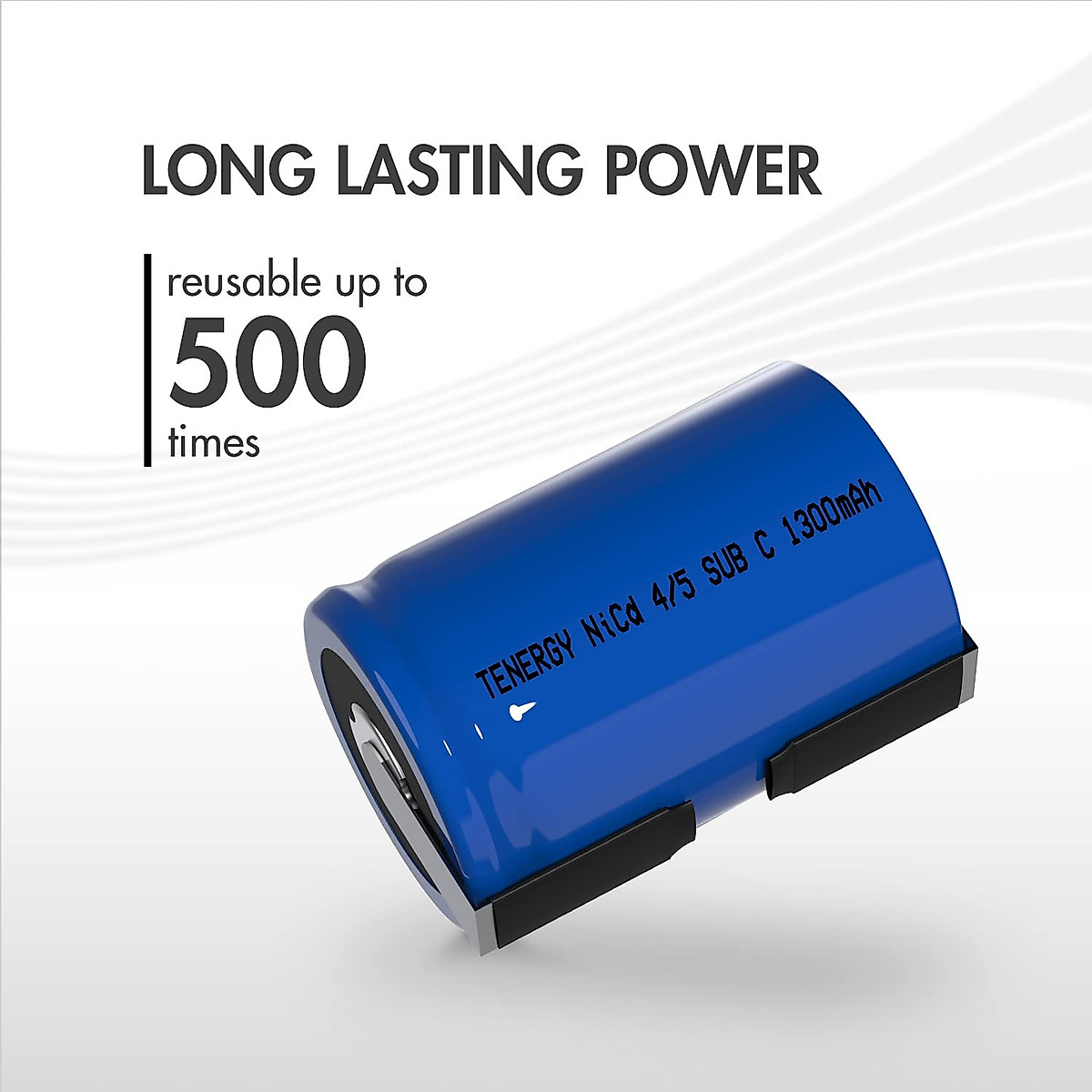 Tenergy 4/5 SubC 1.2 Volts 1300mAh NiCD Rechargeable Batteries with Tabs, Flat top, 15 Pack