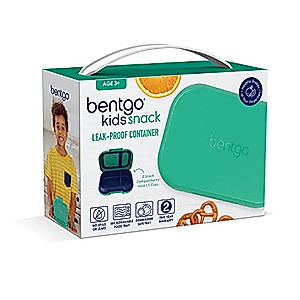 Bentgo Kids Snack - 2 Compartment Leak-Proof Bento-Style Food Storage for Snacks and Small Meals, Easy-Open Latch, Dishwasher Safe, and BPA-Free - Ideal for Ages 3+ (Green/Navy)