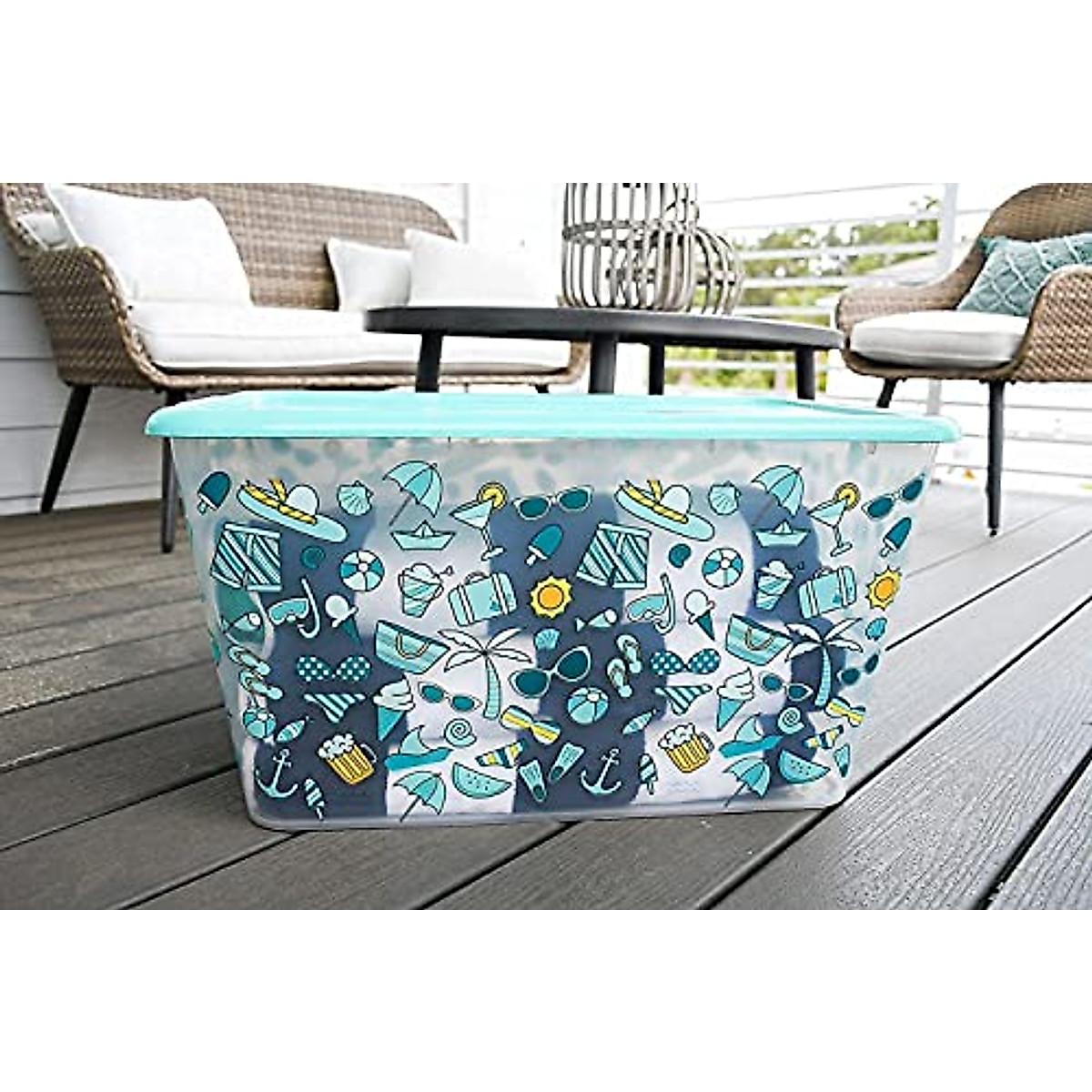 SIMPLYKLEEN 14.5-gal. Reusable Stacking Plastic Storage Containers with Lids, Blue Summer (Pack of 4) Made in the USA