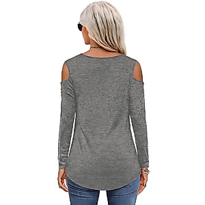 Amoretu Womens Cold Shoulder Tops Long Sleeve Basic Layer Stretchy Shirts(Grey,XL)