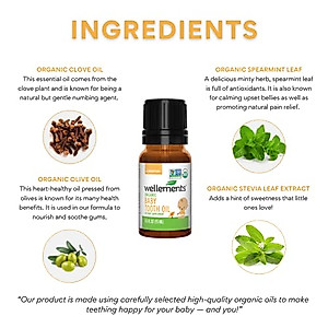 Wellements Organic Baby Tooth Oil, Gently Soothes Tiny Gums, Natural Teething Oil for Babies, Blend of Clove Oil, Spearmint Leaf & Olive Oil, No Benzocaine or Belladonna, 0.5 Fl Oz. 4 Months +