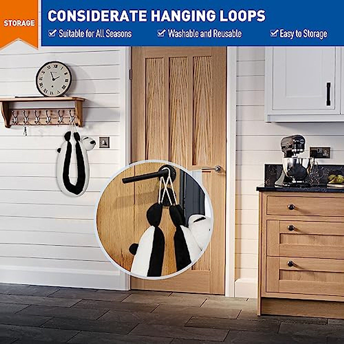 MAGZO Under Door Draft Stopper 36 Inch, Weighted Animal Noise Blocker for Door, Panda Draft Guard with Hook Loops