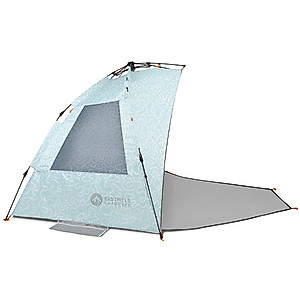 Easthills Outdoors Instant Shader Enhanced (Prints) Deluxe XL Beach Tent 4-6 Person Pop Up Sun Shelter 99" Wide for Family UPF 50+ Double Silver Coated with Extended Zippered Porch Coral