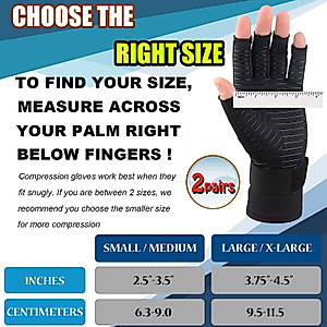 2 Pairs Pack Compression Gloves for Women Men, Copper Arthritis Gloves for Hand Pain Relief, Carpal Tunnel Wrist Support, Rheumatoid, Joint Swelling,Fingerless for Computer Typing(Small/Medium)
