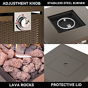 Propane Fire Table, Outdoor Fire Pit Table with Lid and Lava Rock, 28" Large Fireplace with Auto-Ignition 50000 BTU, Gas Fire Pits for Patio Garden Backyard, Brown