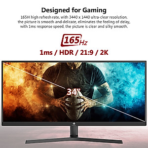 Z-Edge UG34W 34-inch Gaming Monitor, 165Hz Refresh Rate/1ms Response Time, Frameless Ultrawide Monitor, 3440 x 1440 Display, 21:9 Aspect Ratio, AMD FreeSync Technology