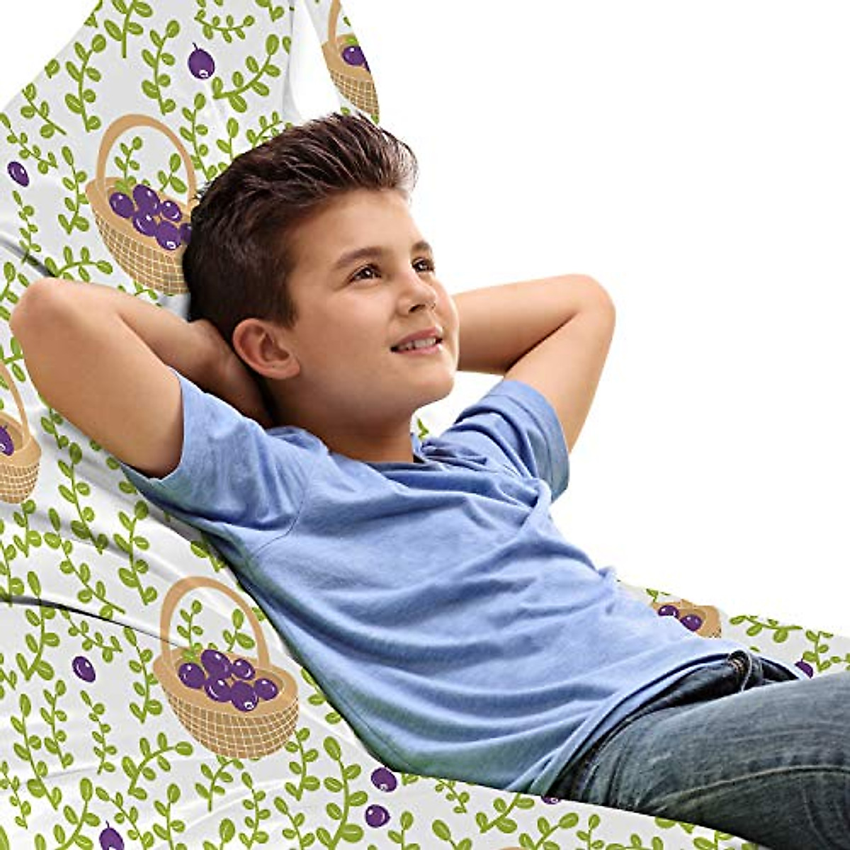 Lunarable Fruits Lounger Chair Bag, Foliage on Branches with Fresh Berries in Baskets Summer Illustration, High Capacity Storage with Handle Container, Lounger Size, Beige Apple Green Purple