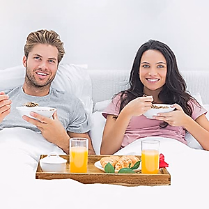 KITEISCAT Acacia Wood Serving Tray with Handles - 17-Inch Decorative Wooden Tray - Perfect for Breakfast, Lunch, Dinner, Appetizers, Patio, Ottoman, Coffee Table - Durable Living Room and Couch Tray