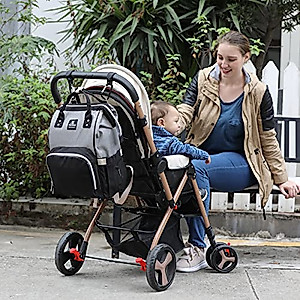 Hafmall Diaper Bag Backpack, Multifunctional Baby Diaper Bag with Stroller Hooks, Stylish Baby Bag for Mom Dad, Gray Black