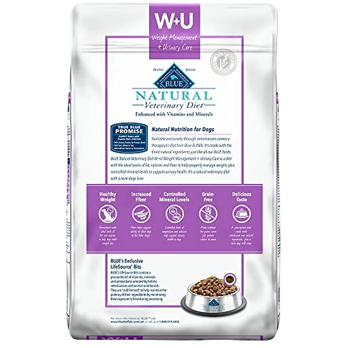 Blue Buffalo Natural Veterinary Diet W+U Weight Management + Urinary Care Dry Dog Food, Chicken 22-lb bag