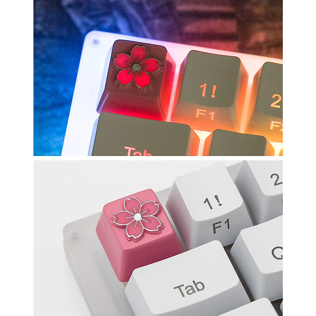 HFSECURITY Sakura Cherry Blossoms Metal Backlit Keycaps for Cherry Mx Switch Mechanical Gaming Keyboard Zinc Aluminum Alloy 3D Keycaps