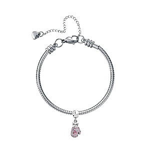 KunBead Women Fight Breast Cancer Boxing Gloves Dangle Charm Compatible with Pandora Bracelets