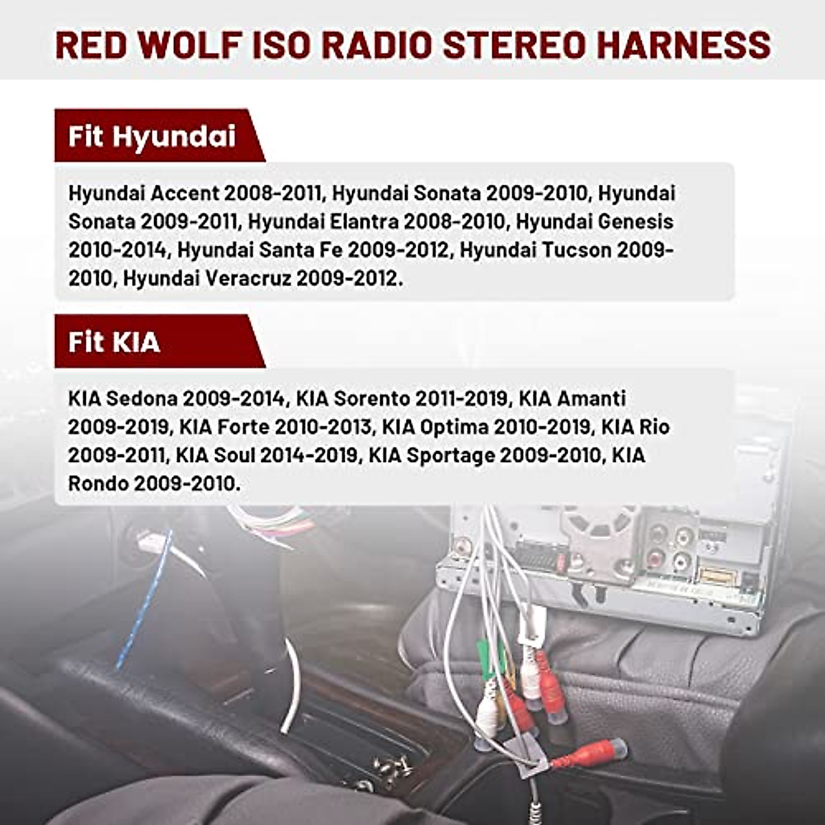 RED WOLF Car ISO Radio Wiring Harness Connector w/Antenna Adapter Plug Replacement for Hyundai Accent Elantra Kona Kia 2009-2017 Aftermarket Stereo CD Player Infinity Sound System