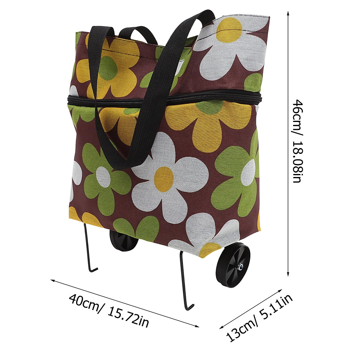 Tofficu Foldable Shopping Cart Trolley Folding Shopping Bag Portable Sunflower Pattern Bag with Wheels Collapsible Food Bag for Shopping Travel