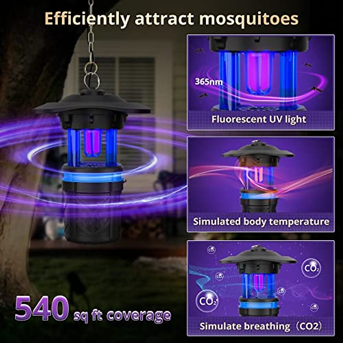POWIFY Mosquito Trap Outdoor, Bug Zapper with Fluorescent UV Light, Mosquito Zapper with Suction Fan and 1000V Grid Combination, Fly Trap Mosquito Killer for Gnat, Moth, Flying Insect (Without Stand)