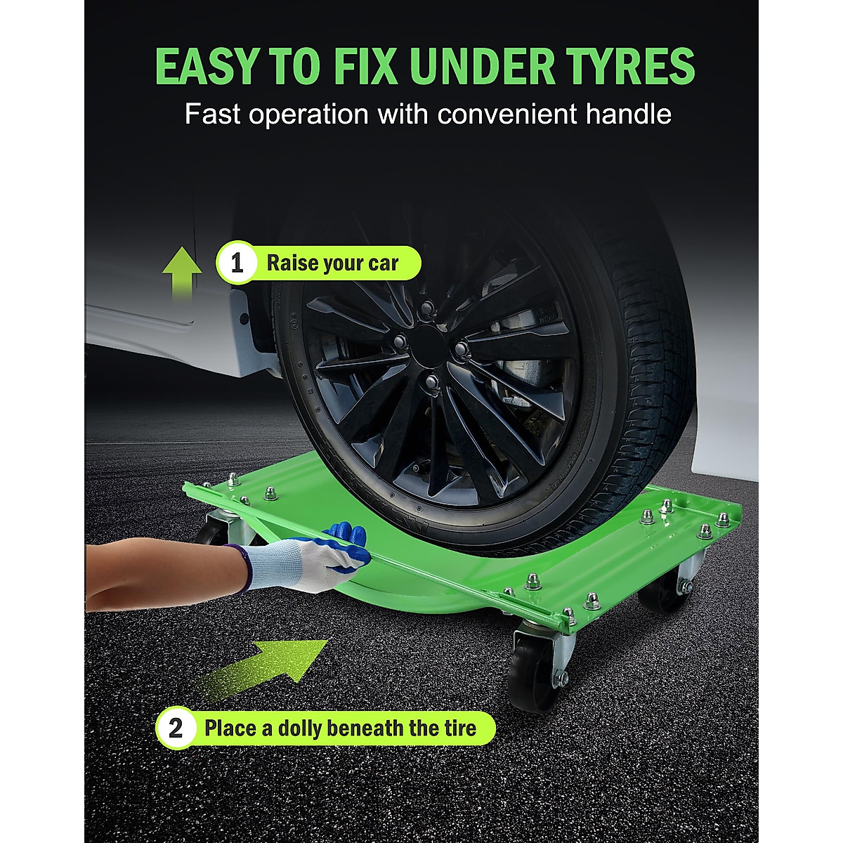 GarveeTech 5000lbs Car Wheel Dolly Set of 2, Vehicle Rollers Dolly for Moving Car with Heavy Duty 3.5 Inch Steel Wheels, 23.8in x 14.4in