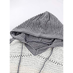 BLENCOT Women's Fall Hoodies Color Block Pullover Sweaters Warm Casual Loose Knitted Hooded Sweatshirts Tops Clothing Gray XL