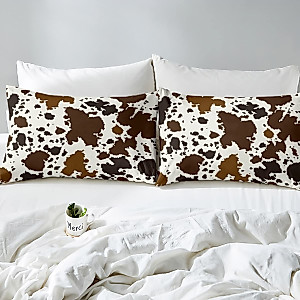 Cow Print Bedding Set Adult Women Brown Highland Cow Print Fitted Sheet for Boys Girls Western Room Decor Fitted Bed Sheets Wild Animal Farmhouse Milk Cow Print Bedding Collections, Twin Size
