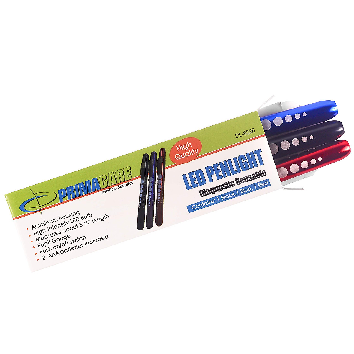 Primacare DL-9326 Aluminum Diagnostic Reusable Penlights | Pupil Gauge | 6-Inch LED Medical Pen Light | Professional Medical Supplies for EMT, Nurses, Doctors, Dentists & Hospitals | Multicolor 3 Pack