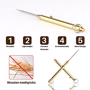 Geilihome 3PCS Portable Titanium Spring Toothpicks Metal Pocket Push-pull Toothpick Key Pendant for Outdoor Picnic Camping