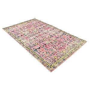 Unique Loom Monterey Collection Vintage Bohemian Inspired with Distressed Tribal Design Area Rug (5' 0 x 8' 0 Rectangular, Pink/ Yellow)