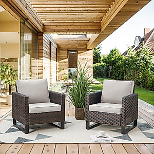 Rilyson Patio Furniture Chairs Outdoor Chair - Wicker Patio Furniture Set of 2,PE Rattan Patio Seating with Cushions for Deck Porch Balcony Backyard Garden(Brown/Beige)