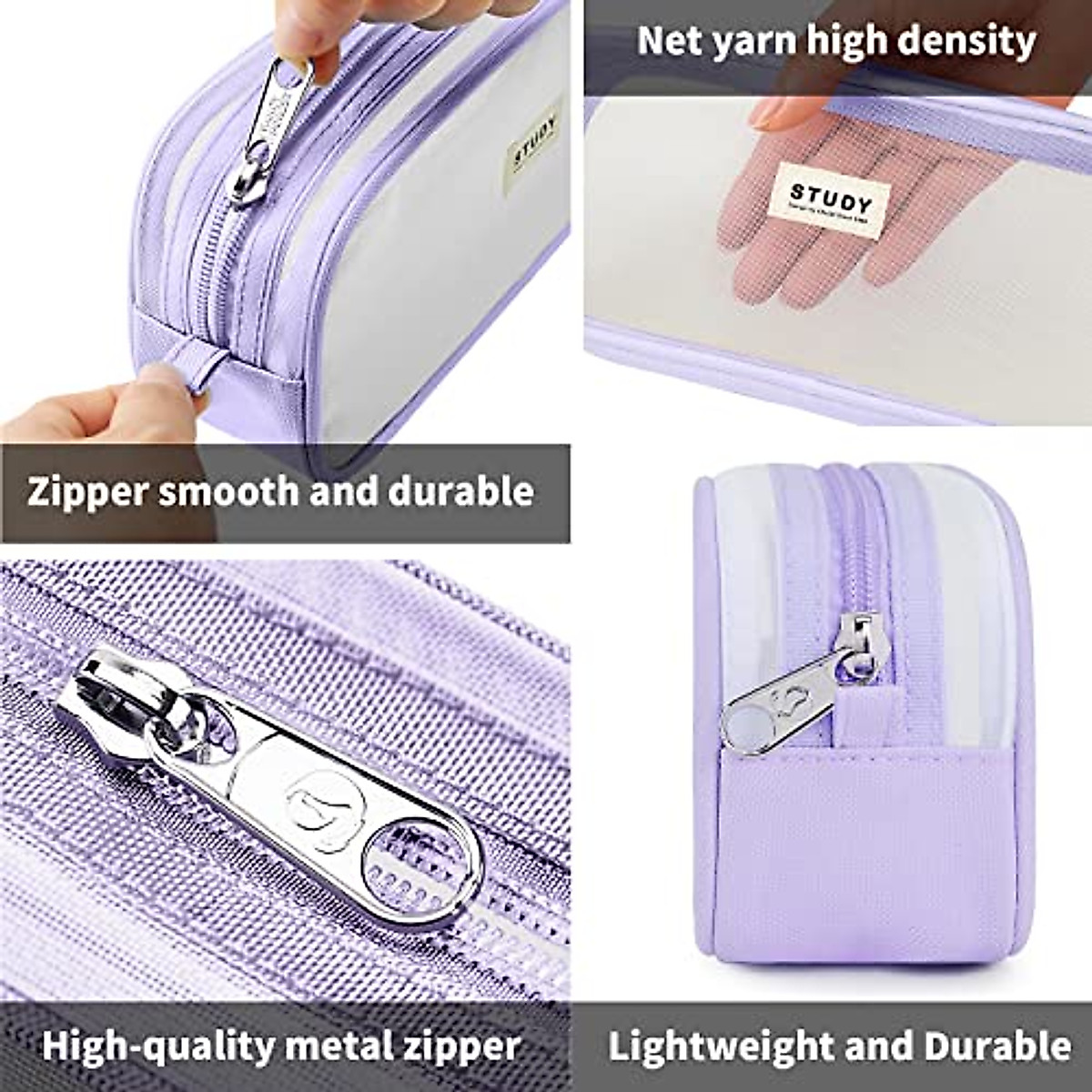 KALIDI Grid Mesh Pencil Case Pen Bag Clear Case Marker Pouch Multifonction Organizer Box Transparent case Makeup Bag Office College School Gift for adults Teen Girl Boy