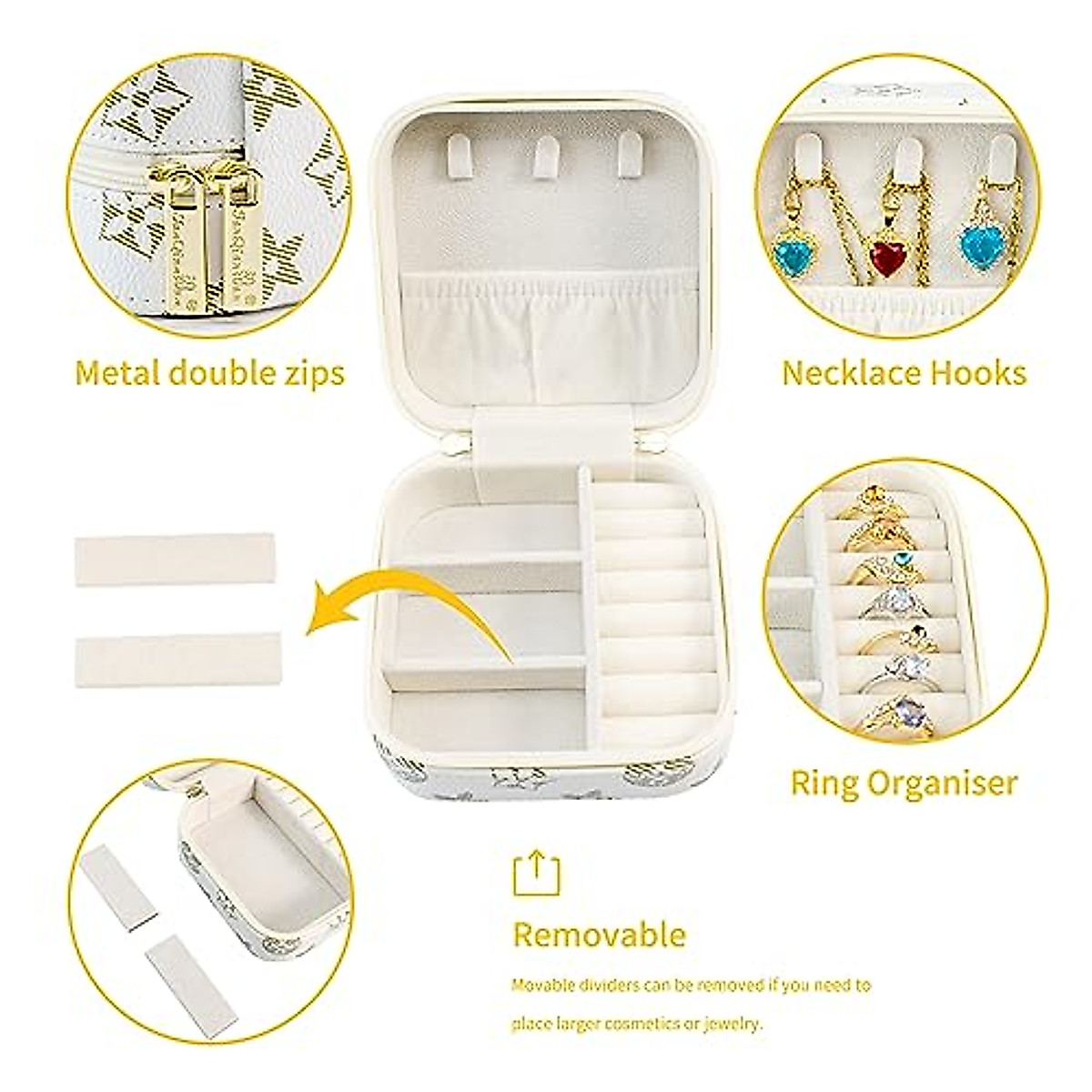 SANQIANWAN Luxury Leather Travel Jewelry Box for Women Mini Organizer Small Jewelry Portable Travel Case for Rings Earrings Necklace Multifunctional Storage Wedding Bridesmaids Wife Daughter Gift