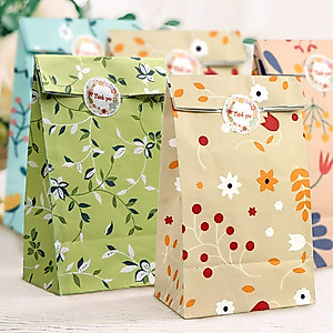 AerWo 48pcs Floral Gift Bags, Flowers Birthday Gift Bag, Goodie Bags, Goodie Bags for Kids Birthday, Gift Bag Bulk, Baby Shower, Wedding Party Favor Bags with Thank You Stickers