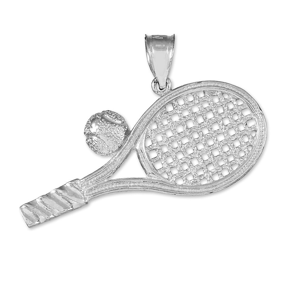 Sports Charms Sterling Silver Smashing Racquet and Ball Charm Tennis Pendant