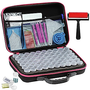awersy 60 Slots Diamond Storage Box with Tools,Diamond Painting Storage Containers,Portable Bead Storage Container,Diamond Painting Accessories kit.（Pink）