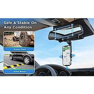 Rearview Mirror Phone Mount-Mirror Phone Holder for Car-Retractable Phone Holder Navigation-Car Phone Mount-Truck Phone Clip for Delivery Driver-Fit Mobiles 4"-7" Most Vehicles+2 Blind Spot Mirror.