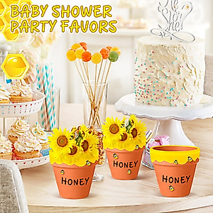 Lineshading 3 Pack 4 Inch Honey Bee Pots Bee Themed Honey Jars Red Clay Pots with Resin Bee Charms for Cute Honey Party Favor Baby Shower Birthday Decoration