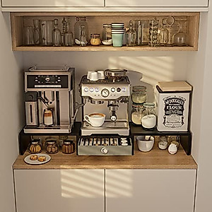 ORLALAR Dual Computer Monitor Stand with Drawer, Office Supplies Desktop Organizer Stand 3 Shelf Monitor Riser with Adjustable Length and Angle, Home Office Desk Accessories, Black