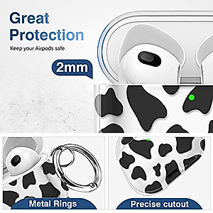 Valkit AirPods 3 Case Cover Silicone for Airpods 3rd Generation 2021 Soft TPU Protective Case Skin Portable & Shockproof Women Girls with Keychain for Apple Airpods 3 Charging Case (Black White Cow)