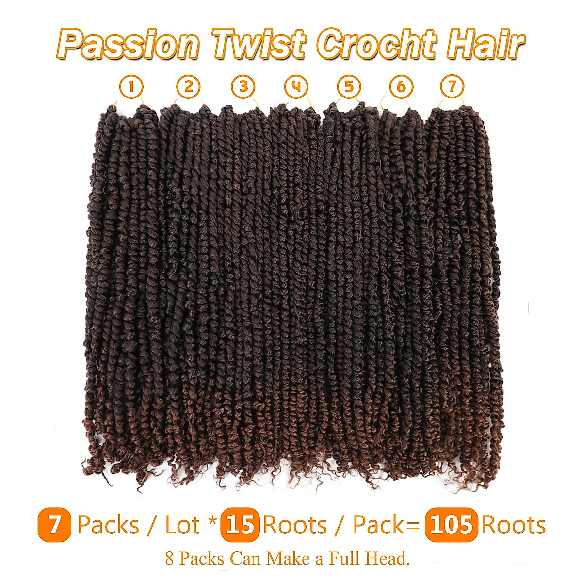 Karida Passion Twist Hair 24 inch, 7 Packs Passion Twist Crochet Hair Pre Looped, Pre Twisted Passion Twist Curly Crochet Hair For Black Women (24 Inch (Pack of 7), T30#)