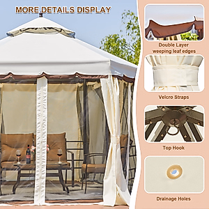 Outdoor Pop up Canopy Tent Gazebo,10x12 Double Roof Outdoor Pergola Tent Steel Frame gazebo curtains outdoor waterproof with Curtains and Mosquito Netting for Patio Garden Backyard Lawn Deck Yard