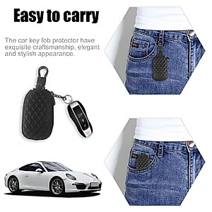 Car Key Case, Universal Key Fob Cover Case, Leather Car Key Smart Keychain Holder Anti Scratch Cover Protector with Zipper and Metal Hook(Black Plaid)