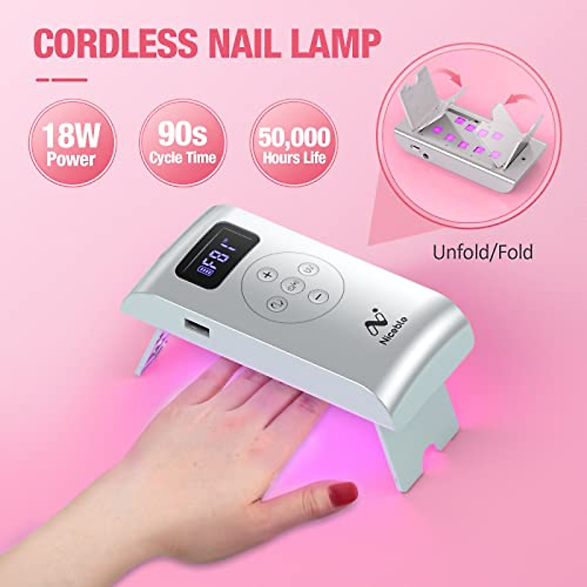 Niceble Nail Drill with 35,000 RPM&LED Nail Lamp, Nail Drills for Acrylic Nail Professional with 11 Nail Drill Bits, Rechargeable Portable Electric Nail File for Home Salon Manicure Pedicure