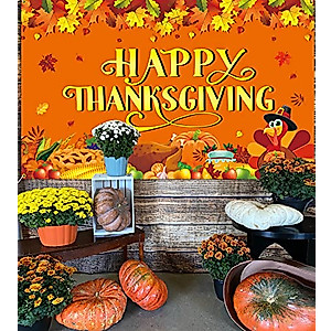 PTFNY Happy Thanksgiving Backdrop Banner 73 x 43 Inch Large Thanksgiving Day Background Banner Maple Leaves Pumpkin Turkey Party Banner Thanksgiving Decorations Photo Booth Props