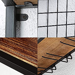 Industrial Hanging Wine Rack Wall Mounted with 5 Stem Glass Holder,47.2in Rustic Wine Glass Rack Wall Mount,Wine Glass Shelf Metal Floating Bar Shelves,Wall Shelf Wine Bottle Holder Wood Shelves