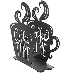MyGift Black Metal Upright Paper Napkin Holder with Decorative Coffee Time and Mug Cutout Stenciled Design