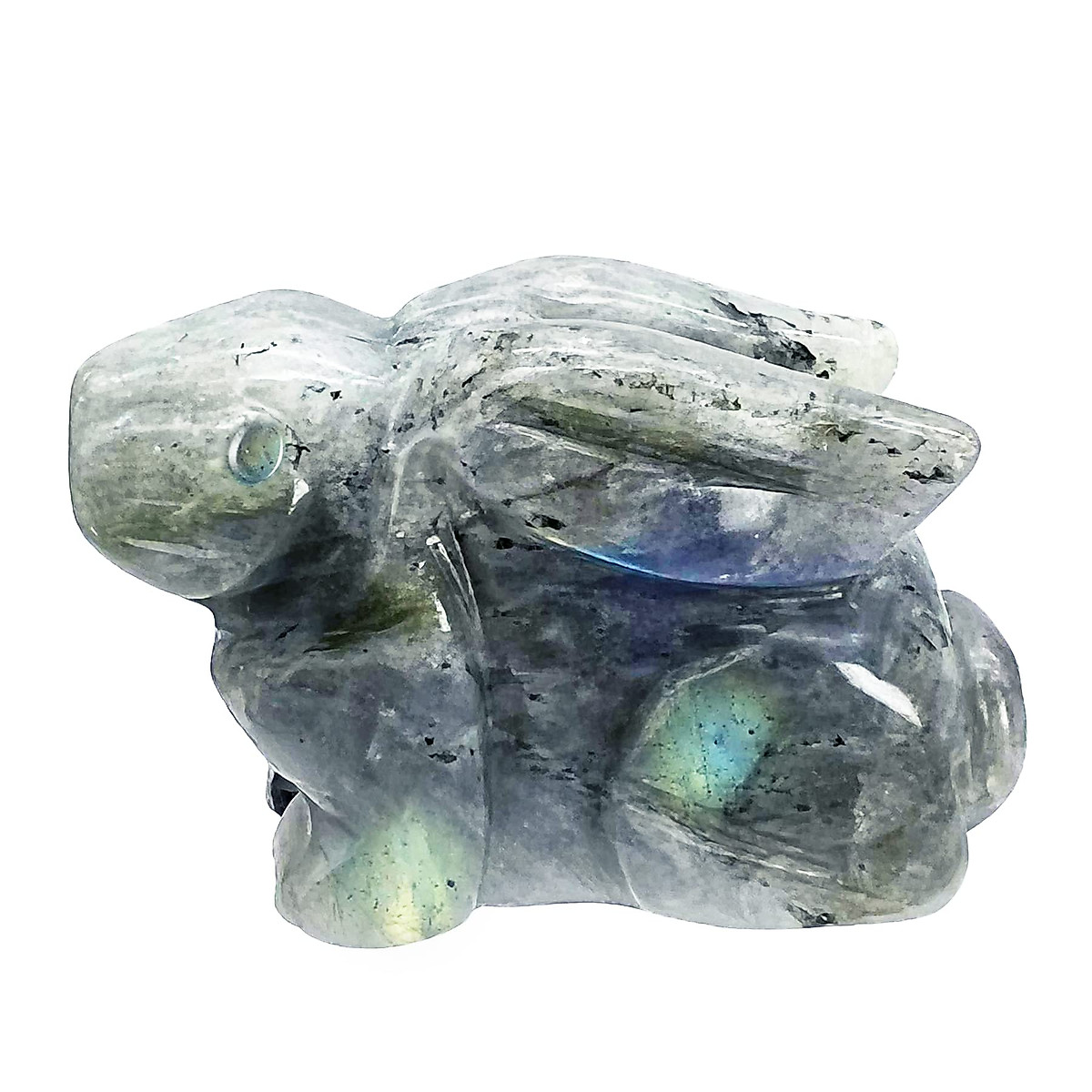 Neyisaa Hand Carved Stone Sitting Rabbit Statue, Healing Crystal Bunny Animal Figurines Sculpture Pocket Stones Home Decoration Easter Day Gift 2 Inches, Grey Moonstone